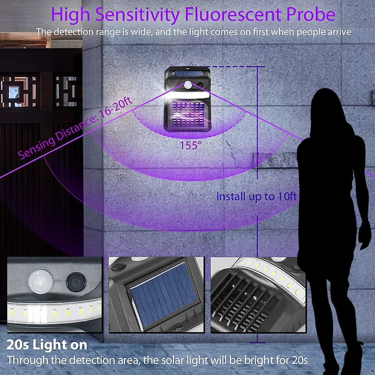 Solar Mosquito Zapper Outdoor, Bug Zapper Outdoor Electric, Insect Fly Traps with Motion Sensor Lights, Wall Lamp for Outdoor Garden Yard (4Pack-White)