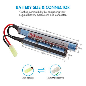 Tenergy 8.4V Airsoft Battery 1600mAh NiMH Nunchuck Battery w/ Mini Tamiya Connector for Airsoft Gun M4 Rifle + 8.4V-9.6V NiMH Battery Charger w/ Mini Tamiya Connector and Standard Tamiya Adaptor