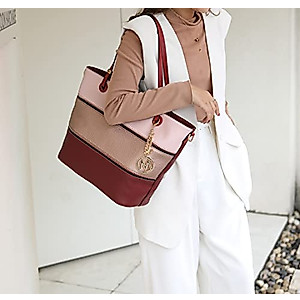 Mia K Collection Tote Satchel Handbag for Women, Wristlet Wallet Set – PU Leather Bag – Top Handle Shoulder Purse Ivory-Navy