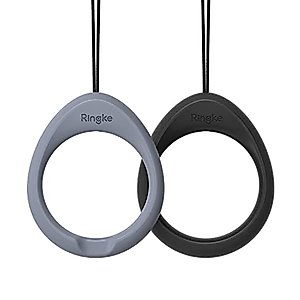 Ringke Finger Ring Strap Silicone Smartphone Grip Lanyard Holder [2 Pack] with Anti-Slip Mount Function Compatible with Phone Cases, Keys, Cameras, and More - Black & Lavender Gray