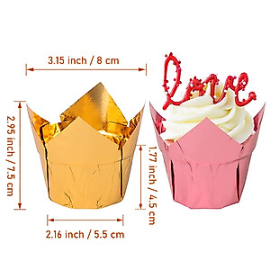 Webake Tulip Cupcake Liners, 100pcs Gold Muffin Liners Baking Cups, 3.5 Ounce Disposable Rose Gold Cupcake Cups, Jumbo Aluminum Foil Cupcake Wrappers for Party, Wedding, Birthday, Christmas