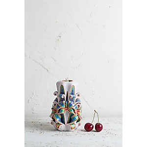 EveCandles Handmade Shabbat Candles - 3-Wick Long Burning Havdalah Candle, Decorative Jewish Kosher Carved Candles, Luxury Candles for Home Decor, Unique Gift Candles for Women and Men - Rainbow