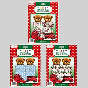 Set of 6 Bags Size 28"x36"- Features 3 Themes - Includes Gift Tags and Ties!