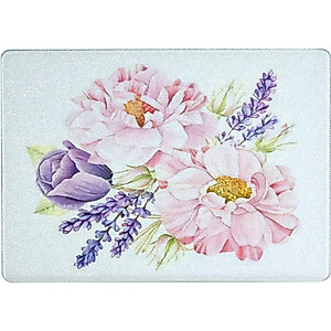 Tempered Glass Cutting Board Watercolor floral bouquet of vintage botanical illustration of big Tableware Kitchen Decorative Cutting Board with Non-slip Legs, Serving Board, Large Size, 15" x 11"