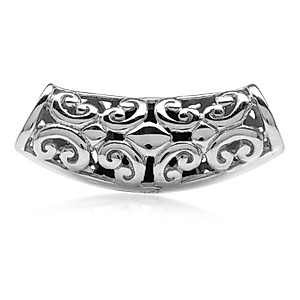 Silvershake Created Black Onyx Inlay White Gold Plated 925 Sterling Silver Filigree Slide Pendant