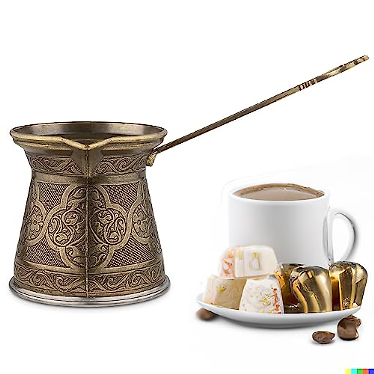 Alisveristime Authentic Turkish Coffee Pot, Handmade Cezve/Ibrik, Multiple Sizes and Colors Available - Enhance Your Coffee Experience Now! (Antique Green, 6 Cup)