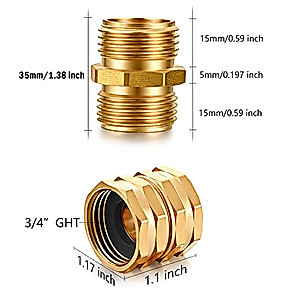 YELUN Solid brass Garden Hose Fittings Connectors Adapter Heavy Duty Brass Repair Male to Male, Female faucet leader coupler dual water hose connector (3/4" GHT Double Male Double Female 4 Pcs)