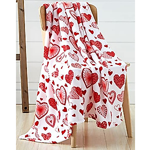 Valentine Throw Blanket: Boho Hearts with Modern Contemporary and Traditional Designed Red and White Hearts, Microfiber Fleece Velour, Accent for Couch Sofa Chair Bed or Dorm (Boho Hearts)