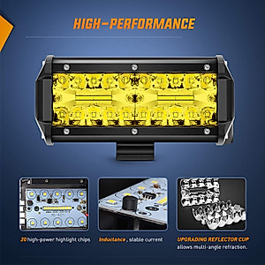 Nilight LED Pods 2Pcs 6.5 Inch 120W Yellow Flood Spot Combo Triple Row Driving Lamp Roof Bumper Off Road LED Work Lights Bar for Van Camper Wagon Car Pickup Golf Cart ATV UTV SUV Truck Boat 4x4