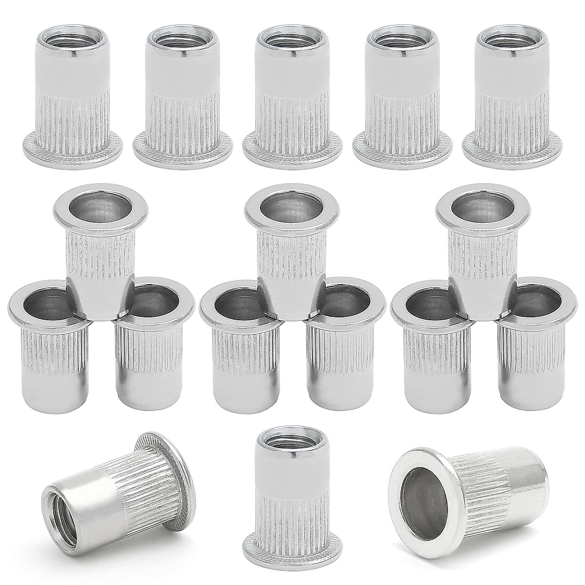 Qjaiune 50PCS 5/16"-18 Stainless Steel Threaded Insert Rivet Nut, 5/16-18UNC Rivnuts Flat Head Rivets, Knurled Nutsert Screws Blind Nut