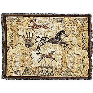 Pure Country Weavers Tlalocs Tribe Blanket by Cecilia Henle - Southwest Cave Rock Art - Gift Tapestry Throw Woven from Cotton - Made in The USA (72x54)