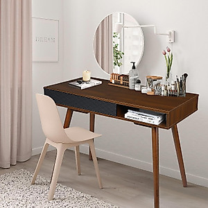 GAOMON Modern Home Office Writing Desk, 42 Inch Computer Table Desk with Drawers, Simple Mid Century Modern Desk, Walnut