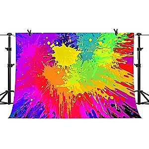 PHMOJEN Colorful Paint Splash Backdrop Abstract Graffiti Style Photography Background Hip Hop 80's 90's Theme Vinyl 7x5ft Banner Photo Studio Props WQPH651