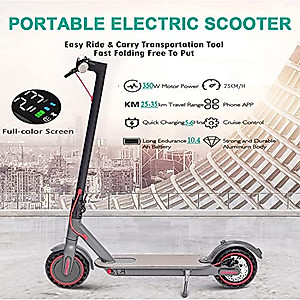 Electric Scooter, 350W App Enabled Commuting E-Scooter up to 19 MPH & 20 Miles, Max Load 220 Lbs, Folding Adults Sport Scooter with Dual Braking System for Adult, Teen & Kids