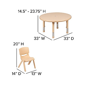 Flash Furniture 33" Round Natural Plastic Height Adjustable Activity Table Set with 2 Chairs