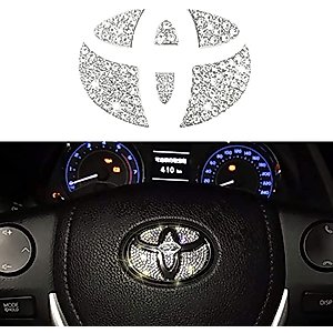 Jaronx Crystal Steering Wheel Bling Emblem Compatible with Toyota Camry Corolla RAV4 Highlander MARKX 2015-2020, Sparkly Emblem Overlay Diamond Decal Emblem Bling Accessories Compatible with Toyota