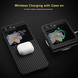 memumi 𝟐𝟎𝟐𝟑 Real Aramid Fiber for Samsung Z Flip 5 Case, Sturdy Durable Aramid 0.5 mm Slim Case for Galaxy Z Flip5 Carbon Fiber Aramid Fiber with Military-Grade Drop Protection Black