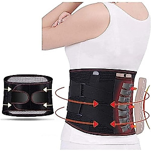 Widen Lumbar Support Orthopedic Tourmaline Self-Heating Magnetic Steel Bone Rod Waist Belt Lumbar Support Back Brace Belt with 3 Piece Pads Men Women,XL,Grey
