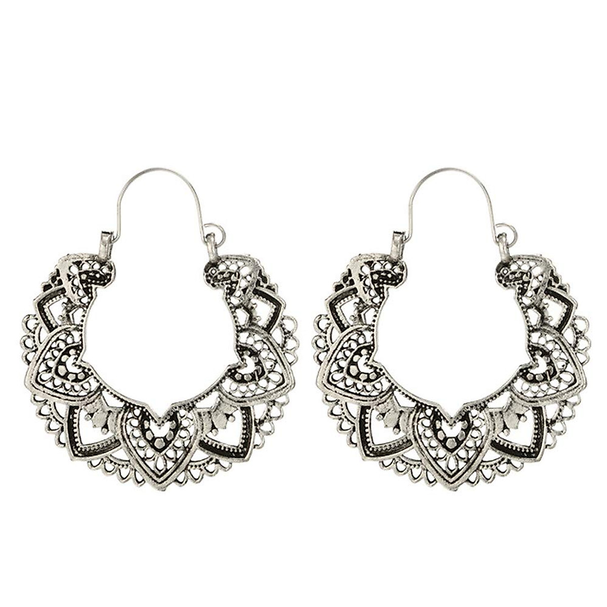 Women Earrings Ethnic Jewelry Enamel Earrings Boho Vintage Drop Earrings (Silver, One Size)