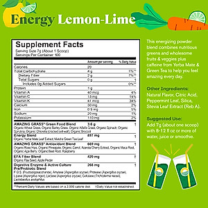 Amazing Grass Green Superfood Energy: Smoothie Mix, Super Greens Powder & Plant Based Caffeine with Green Tea and Flax Seed, Nootropics Support, Lemon Lime, 100 Servings