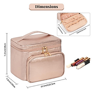 Makeup Bag Organizer,Travel Makeup Bags for Women,Cosmetic Case Organizer Fits Bottles Vertically, Toiletry Bag with Adjustable Dividers and Lipstick Organizer Holder - Rose Gold