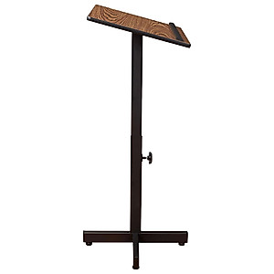 Oklahoma Sound Portable Presentation Series Adjustable Height Lectern Stand 16 Inch x 20 Inch Reading Surface with Book and Paper Stop, Medium Oak