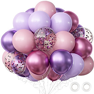 OuMuaMua Pink and Purple Balloons, 62Pcs Light Pink Balloon Lavender Balloons Metallic Pink Purple Latex Balloons for Women Girls Birthday Baby Shower Wedding Princess Party Decorations, 12 Inch
