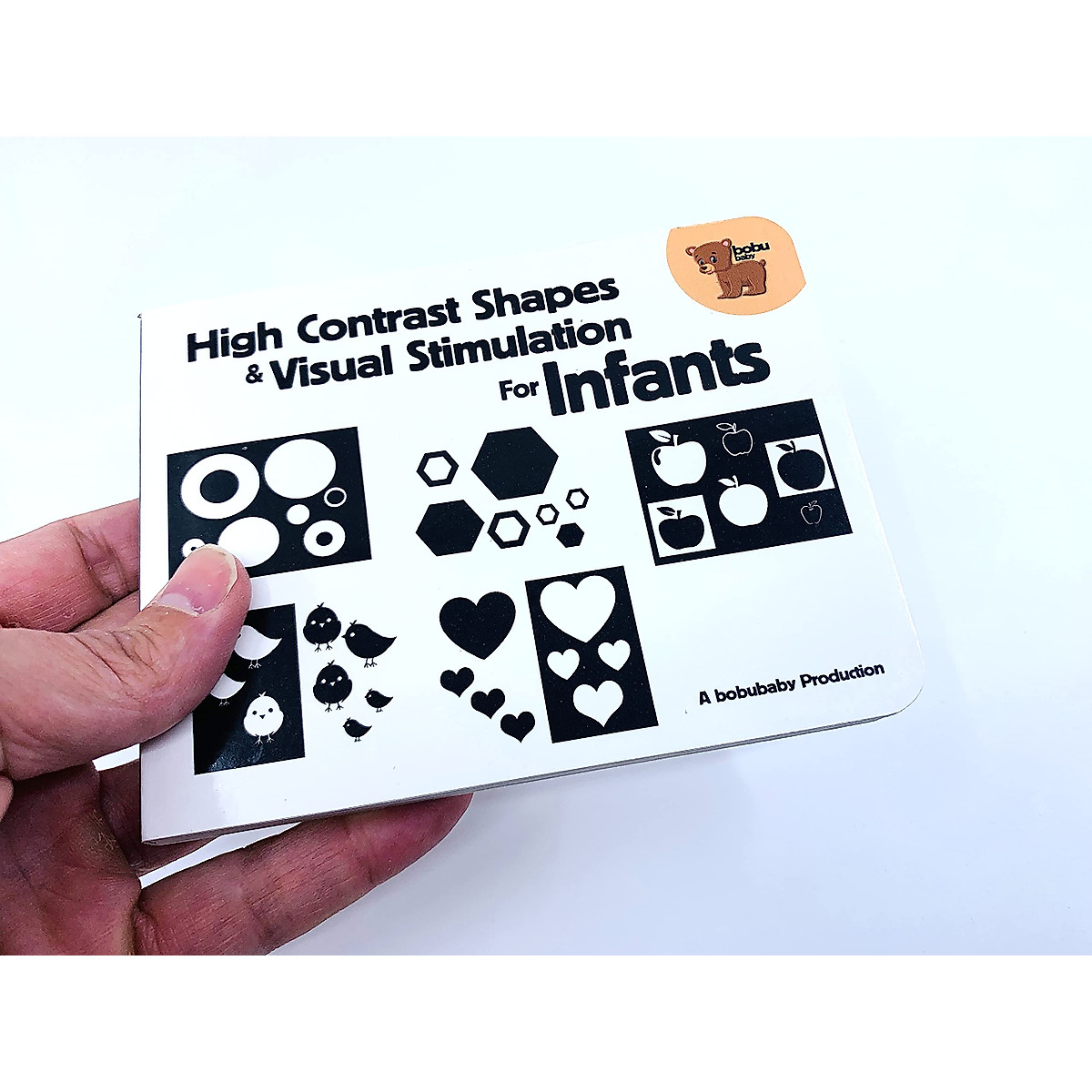 Bobu Baby High Contrast Shapes & Visual Stimulation for Infants | Black & White, Vibrant & Stimulating for Your Child | Extra Thick Non Rip Pages