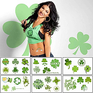 COKOHAPPY 169Pcs St Patricks Day Temporary Tattoos Face Sticker, 20 Sheets Body Temporary Tattoos Decorative Stickers for Saint Patrick's Day Party Favor Decoration
