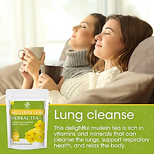 Mullein Leaf Tea - Respiratory and Lung Cleanse Herbal Tea, Caffeine Free, 40 Tea Bags