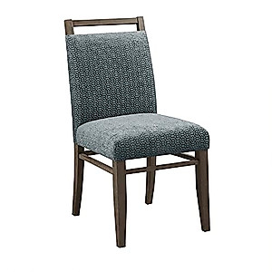 Madison Park Elmwood Dining Chair Set of 2-Cut Velvet Upholstered Backrest, Foam Seat Cushion Modern Kitchen Furniture, Reclaimed Grey Finished Solid Wood Legs, 38.5" H, Blue