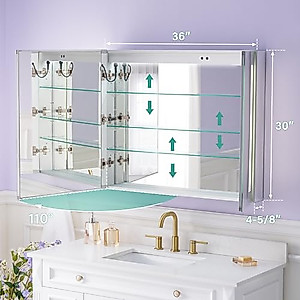 WELLFOR 36" X 30" LED Medicine Cabinet with Mirror, Double Opening Door, Recessed or Surface Cabinet Mirror, Bathroom Mirror Cabinet, Medicine Cabinet with Lights with Outlets & USB Ports