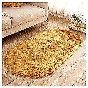 Soft Faux Sheepskin Fur Rug, Oval Small Sized Floor Area Shag Sofa Cover,Bedside Kitchen Living Room Nursery Mat Gold 23"x35"