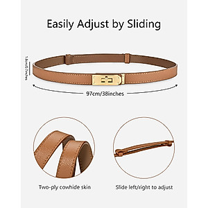 ANHAISHUILV Women's Skinny Leather Belt with Adjustable Golden Turn-Lock Buckle - Ideal for Dresses, Jeans, and Coats