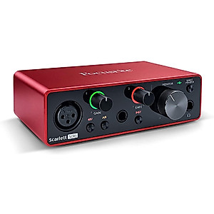 Focusrite Scarlett Solo 2x2 USB Audio Interface Full Studio Bundle with Creative Music Production Software Kit and Eris 4.5 Pair Studio Monitors and 1/4” Instrument Cables