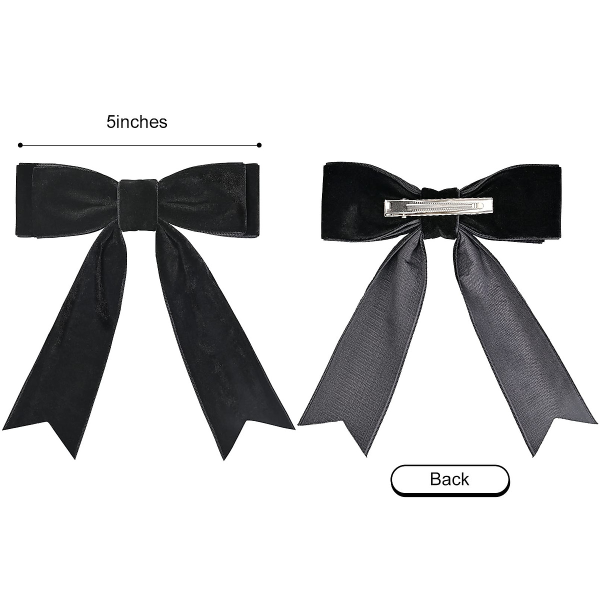 2PCS 5" Velvet Black Hair Bows Girls Hair Clips Ponytail Holder Accessories for Girls Toddlers