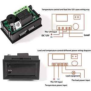UMLIFE 2PCS Temperature Controller -50 to 110 Celsius (-58 to 230 F) DC 12V Programmable Heating/Cooling Thermostat Control Switch Module NTC Waterproof Sensor Probe Dual Color LED Display Monitor