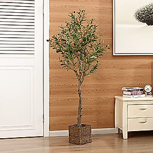Dr.Planzen Artificial Olive Tree,5FT Tall Fake Plant Faux Olive Plants for Indoor,Natural Fake Tree,Artificial Silk Plants for Office Home Living Room Floor Patio Greening Porch Decor,Set of 1