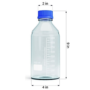 1000ml Storage Glass Bottles – 2pcs Round Media Storage Bottle – Borosilicate Glass Bottles – Safe Probe Storage Glass Storage Bottles with GL45 Blue Screw Cap (1000ml - 2pcs)