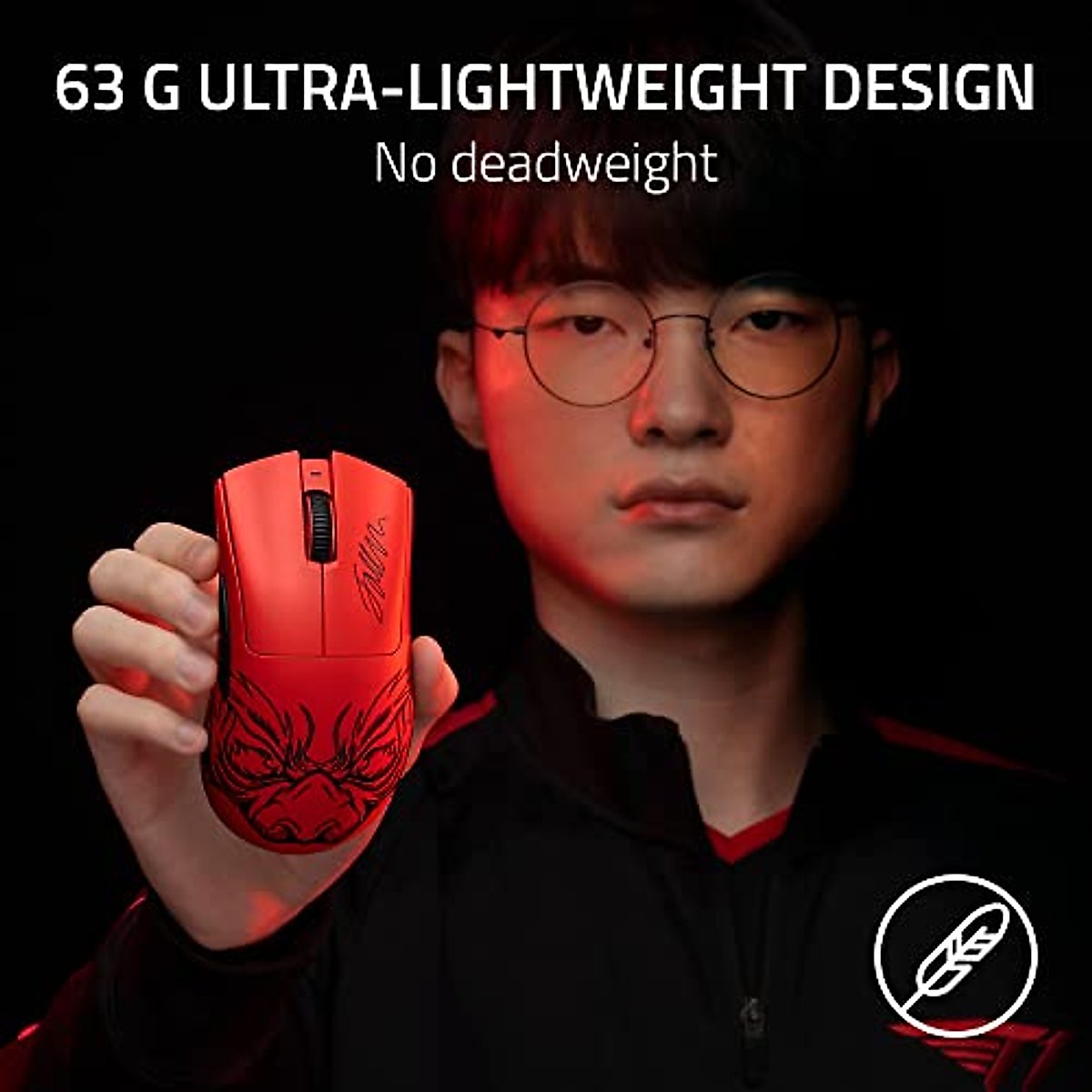 Razer DeathAdder V3 Pro Wireless Gaming Mouse: 63g Lightweight - Focus Pro 30K Optical Sensor - Optical Switches Gen-3 - HyperSpeed Wireless - 6 Programmable Buttons - 90 Hr Battery - Faker Edition