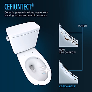 TOTO Drake Two-Piece Elongated 1.6 GPF TORNADO FLUSH Toilet with CEFIONTECT and SoftClose Seat, WASHLET+ Ready, Cotton White - MS776124CSG#01