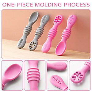 Silikong Silicone Baby Spoons Set (Stage 1 + Stage 2) - Toddler Utensils - Self Feeding Spoons