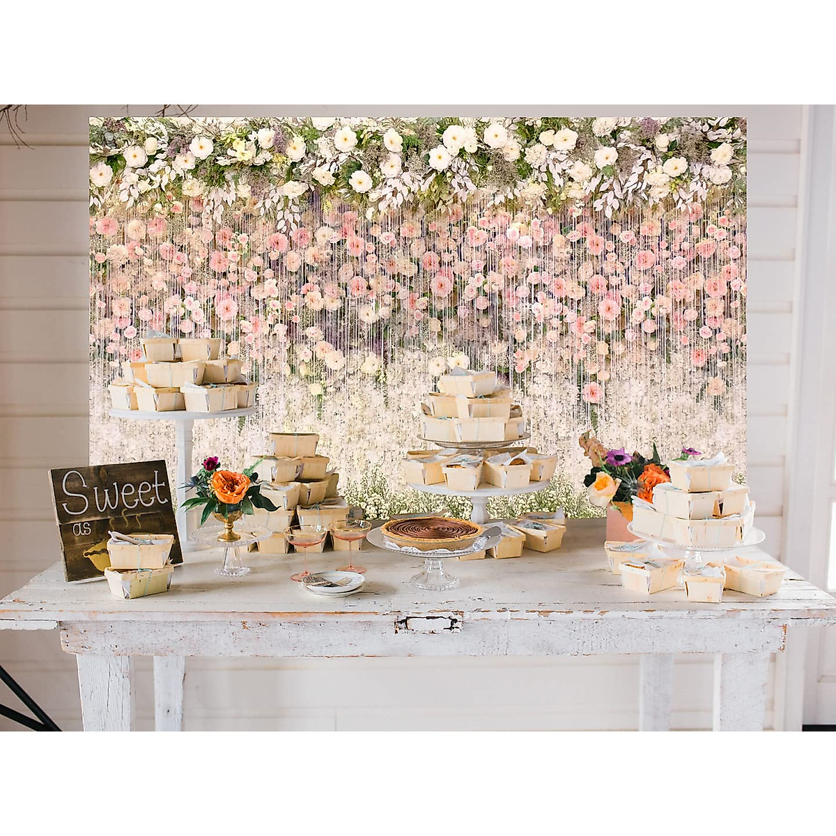 Floral Wedding Backdrop for Photoshoot 7x5ft Pink and White Flower Photography Background Vinyl Flowers Wall Backdrop Wedding Birthday Baby Shower Party Decorations Banner Studio Photo Booth Props