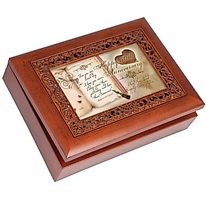 Cottage Garden Happy 50th Anniversary Woodgrain Inlay Jewelry Music Box Plays You Light Up My Life