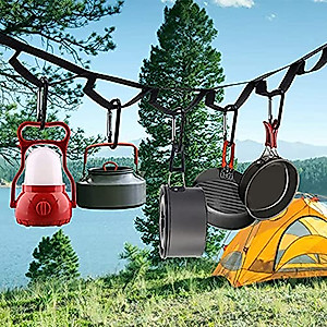 19-Ring Travel Hanger Clothesline,Outdoor Camping Lanyard Hanger Strap,20ft Clothesline with 8pcs Carabiner,4 Hooks,1 Storage Pouch for Travel Hiking Picnic Camper Family RV