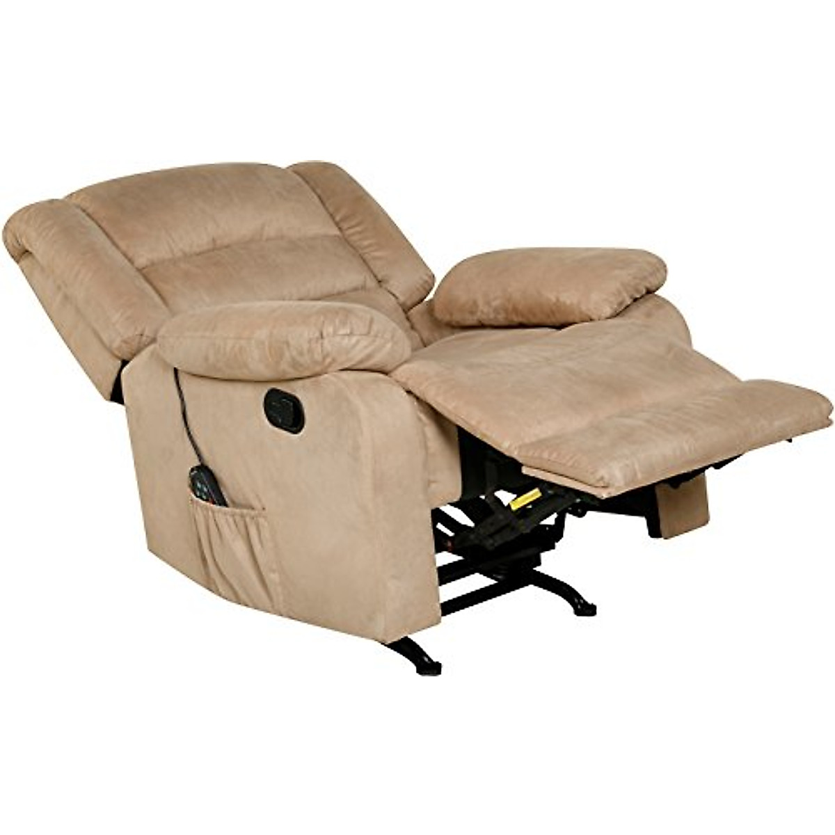 Relaxzen Longstreet Rocker Recliner with Massage, Heat and Dual USB Ports,Microfiber, Beige