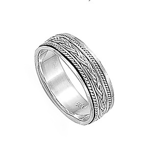 DoubleAccent Sterling Silver Braided Spinner Ring 8mm (Size 7 to 13) Size 8