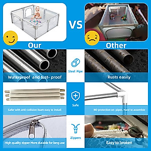 BOJOY Baby Playpen, Playpen for Babies (73x61x27inch), Kids Safe Play Center for Babies and Toddlers, Extra Large Playpen, Sturdy Play Yard for Toddler,Children's Fences Play Area(Grey)