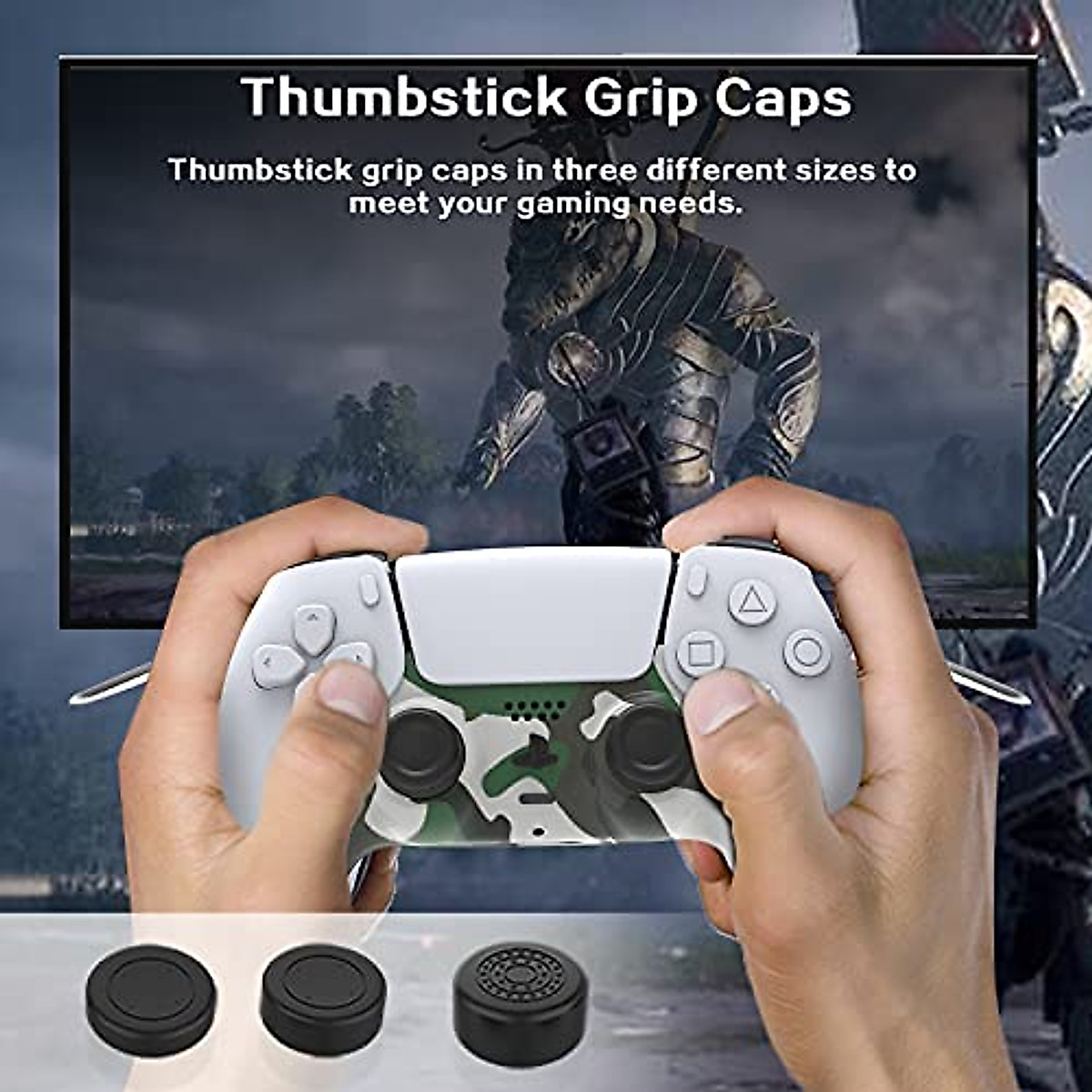 BEJOY PS5 Controller Faceplates Accessories with 6 Thumbs Grips, Replacement Decoration Controller Shell for Playstation 5 DualSense Controller (Camouflage Green)