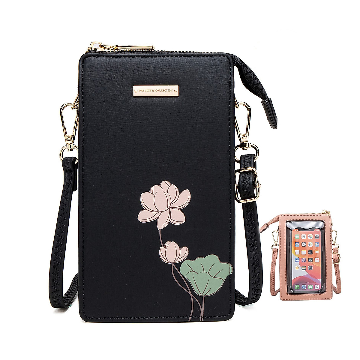 Touchscreen Phone Crossbody Bag for Women Cell Phone Purse Wallet Crossbody with Credit Card Slots for iPhone 13/13Pro etc. (Black)